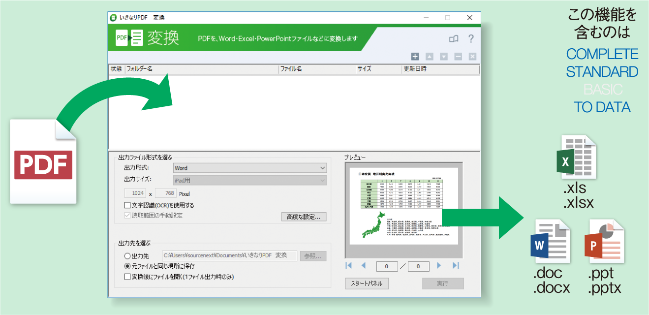 Pdfをエクセルやワードに変換するなら いきなりpdf Ver 6｜ソースネクスト